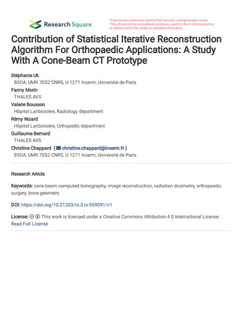 Pdf Contribution Of Statistical Iterative Reconstruction Algorithm