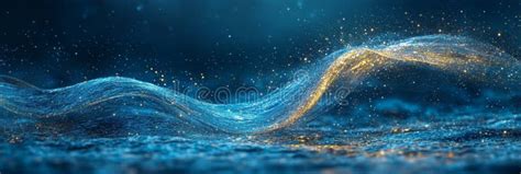 Abstract Blue And Gold Wave With Glittering Particles Dynamic Flowing