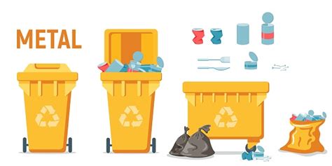 Yeloow 는 금속 세트의 쓰레기통을 재활용합니다 배너 전단지 재활용 재사용 감축을 위한 폐기물 캔 분리 올바른 쓰레기통에 금속을 버리 캔 금속 도구 손톱 가방나사