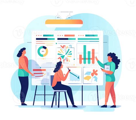 Charts On Big Display Team Analyzing 24486297 Png