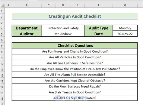 How To Create An Audit Checklist In Excel With Easy Steps Process Audit