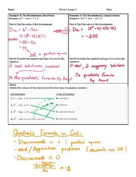 Guided Notes Teacher Guide Lesson Part Quad Formula Discriminant