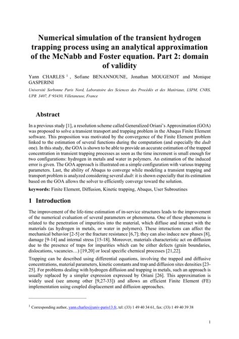 Pdf Numerical Simulation Of The Transient Hydrogen Trapping Process Using An Analytical