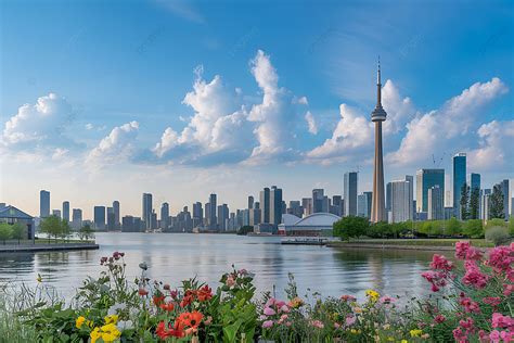 해안가와 상징적인 Cn 타워가 있는 토론토의 도시 풍경 토론토 스카이라인 씨엔타워 도시 경관 배경 일러스트 및 사진 무료 다운로드 Pngtree