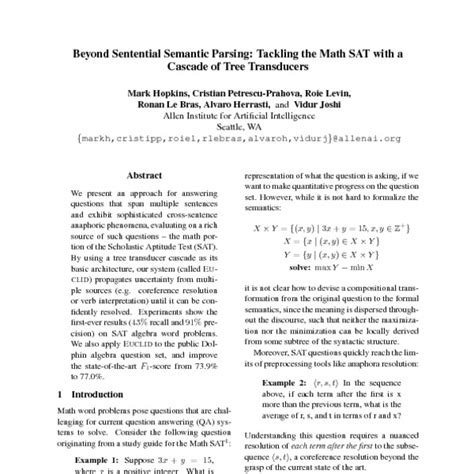 beyond sentential semantic parsing tackling the math sat with a