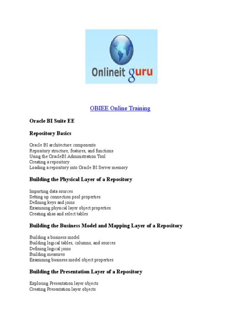 Obiee Online Training Pdf Oracle Database Business Intelligence