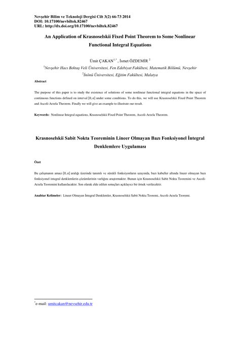 Pdf An Application Of Krasnoselskii Fixed Point Theorem To Some