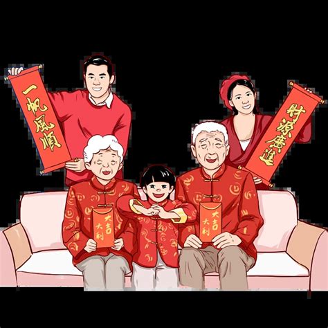 千库网 手绘新年全家福合影 元素编号12932157 花瓣网