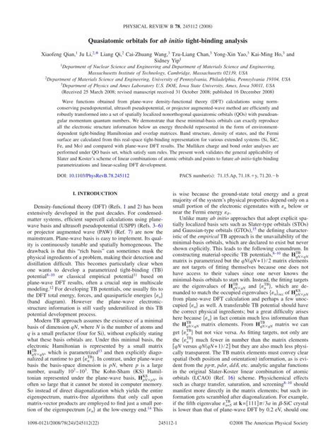 Pdf Quasiatomic Orbitals For Ab Initio Tight Aqodownloadqian08