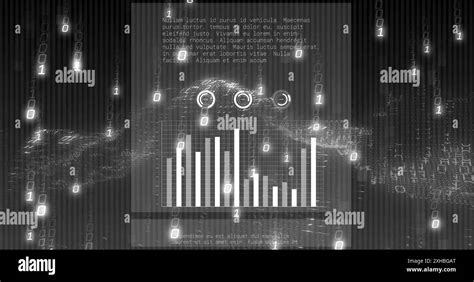 Digital Financial Data Analysis With Bar Graphs And Binary Code Overlay