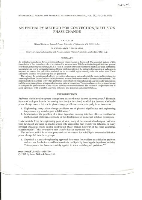 PDF An Enthalpy Method For Convection Diffusion Phase Change