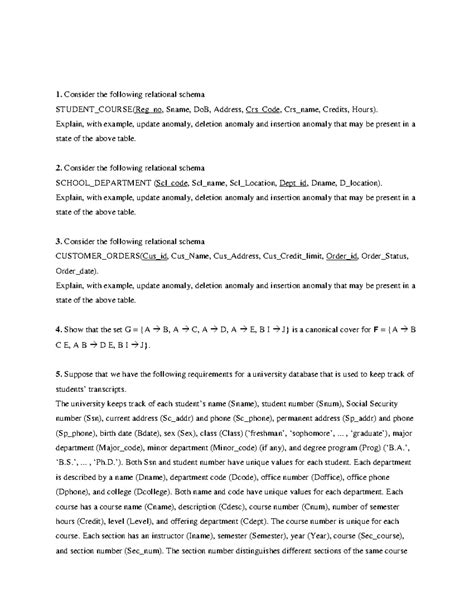 Normalization Sample Questions And Relational Schema Design Cs101