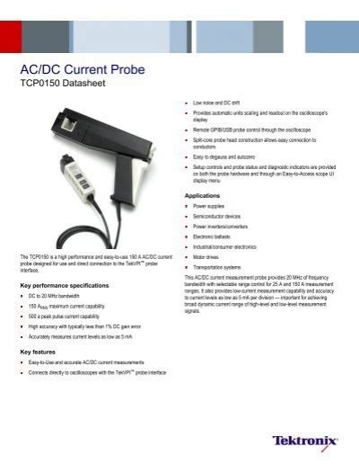 Tcp0150 Acdc Current Probe Datasheet Tektronix
