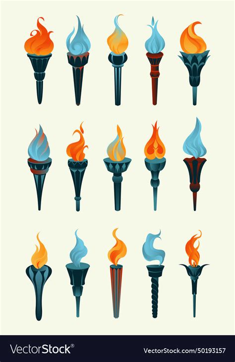 Flaming Torch Icons Collection Flat Style Vector Image