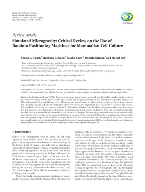 Pdf Simulated Microgravity Critical Review On The Use Of Random