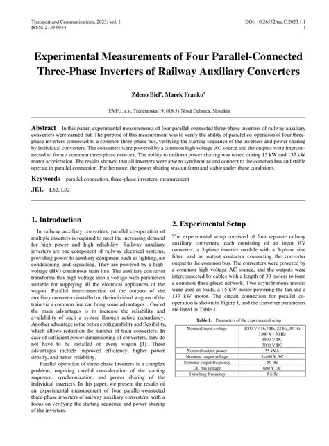 Pdf Experimental Measurements Of Four Parallel Connected Three Phase Inverters Of Railway