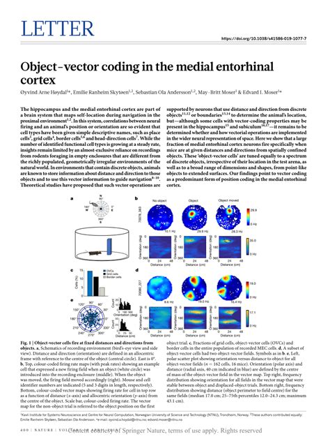 Object Vector Coding In The Medial Entorhinal Cortex Request Pdf