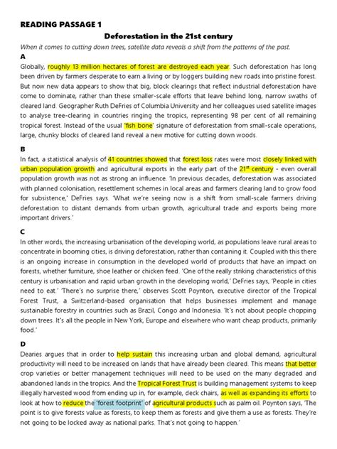 Reading Passage Deforestation Bird Migration Pdf Deforestation