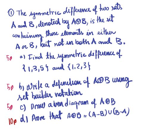Solved 52 O The Symmetric Difference Of Two Sets A Cul B