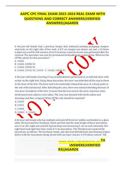 aapc cpc final exam real exam with questions and correct answers