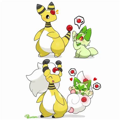 Sprigatito Ampharos And Mega Ampharos Pokemon Drawn By Taro