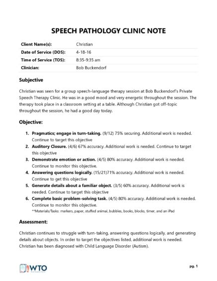 Soap Notes For Speech Therapy With Examples