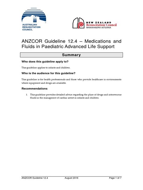 Anzcor Guideline 12 4 Medications And Fluids Aug16 Pdf Intravenous