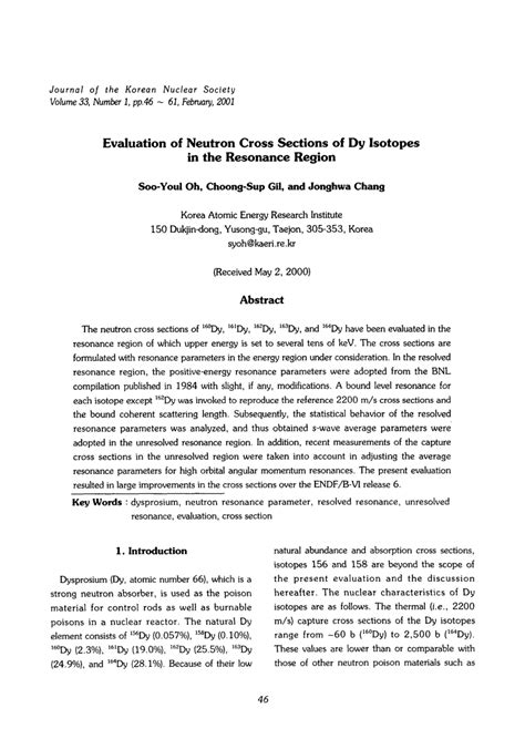 Pdf Evaluation Of Neutron Cross Sections Of Dy Isotopes In The Resonance Region