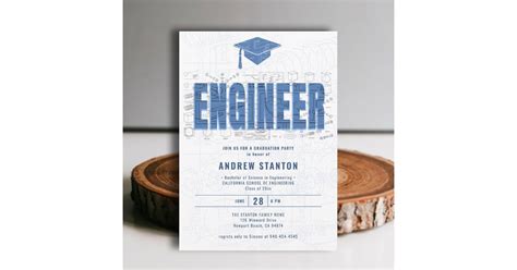 Engineering Graduation Engineer Cap White Party Invitation Zazzle