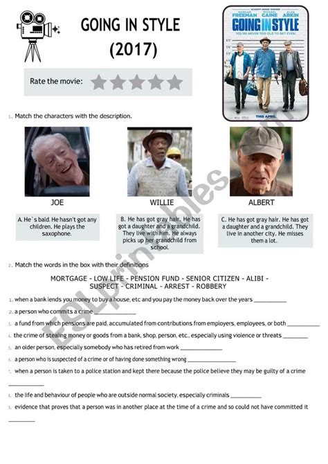 going in style movie worksheet esl worksheet by verouicich
