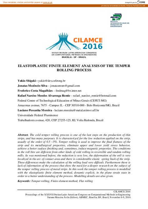 Pdf Elastoplastic Finite Element Analysis Of The Temper Rolling Process