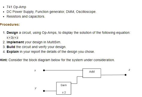 Get Answer 741 Op Amp Dc Power Supply Function Generator Dmm
