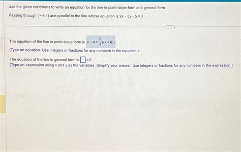 solved use the given conditions to write an equation for the