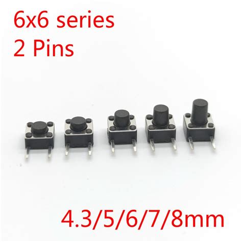 50PCS 6x6mm Side 2Pins Push Button Switch Mini Panel PCB Momentary Tactile Tact Switch DIP 2pin