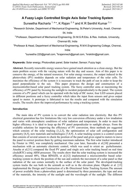 Pdf A Fuzzy Logic Controlled Single Axis Solar Tracking System