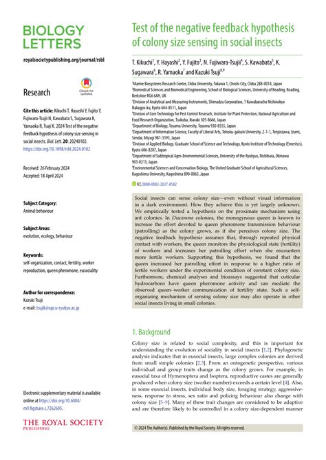 test of the negative feedback hypothesis of colony size sensing in
