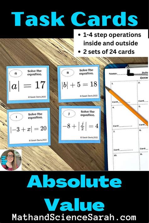 Solving Multi Step Absolute Value Equations Printable Task Cards Activities
