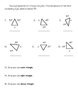 Classifying Triangles Acute Right Obtuse Worksheet By Kris Milliken