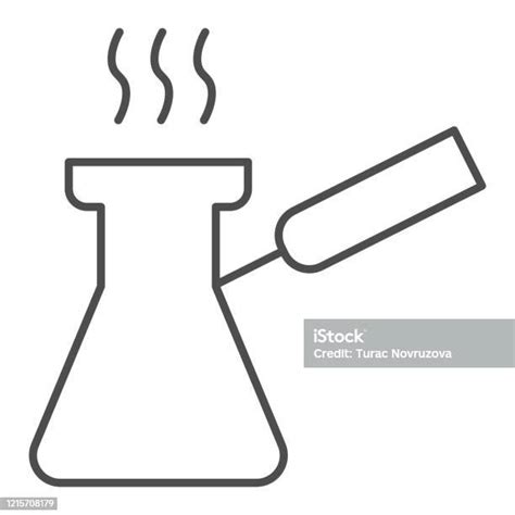 커피 터크 얇은 라인 아이콘입니다 에스프레소 기호를 양조터키어 구리 냄비 흰색 배경에 윤곽 스타일 그림 모바일 컨셉 및 웹 디자인에 대한 카페인 또는 카페 기호 벡터 그래픽