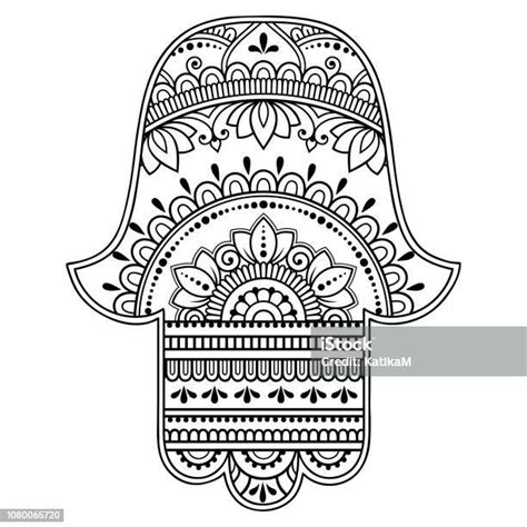 Hamsa 손 꽃으로 그려진된 기호 실내 장식 및 헤 너 그림에 대 한 오리엔탈 스타일 장식 패턴입니다 파티마의 손의 고 대 징조 0명에 대한 스톡 벡터 아트 및 기타