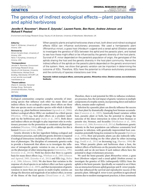 Pdf The Genetics Of Indirect Ecological Effects—plant Parasites And Aphid Herbivores