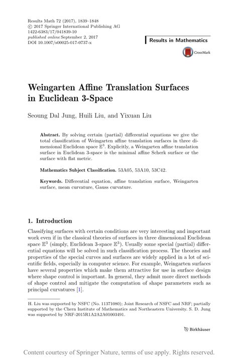 Weingarten Affine Translation Surfaces In Euclidean 3 Space Request Pdf