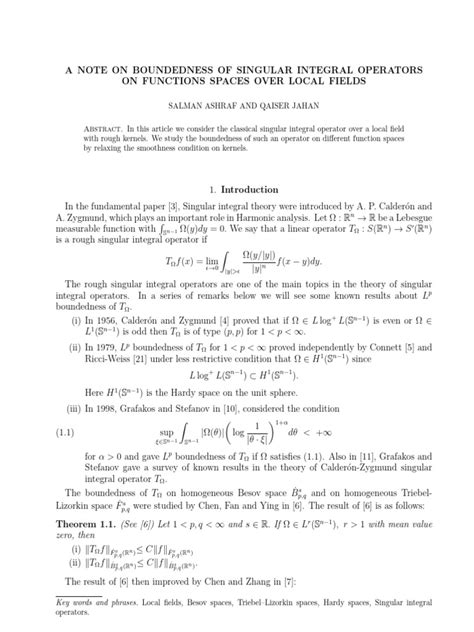 Singular Integral Operator Pdf Field Mathematics Mathematical Analysis