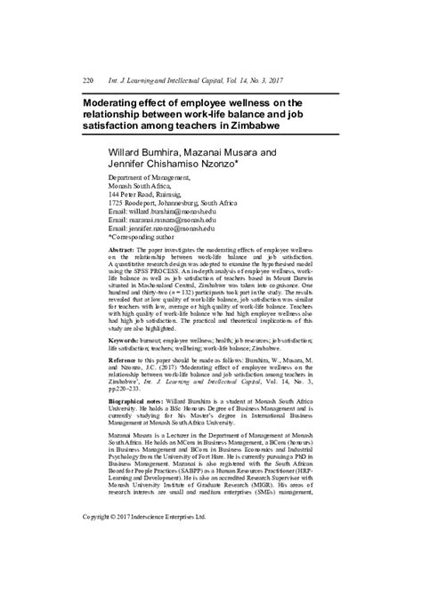 Pdf Moderating Effect Of Employee Wellness On The Relationship