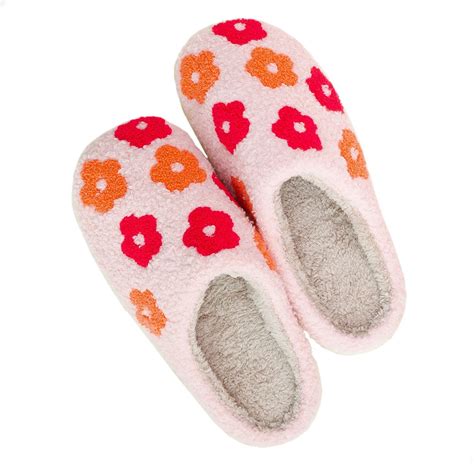 Womens The Darling Effect Fuzzy Slippers Pink Flower Eagle Eye