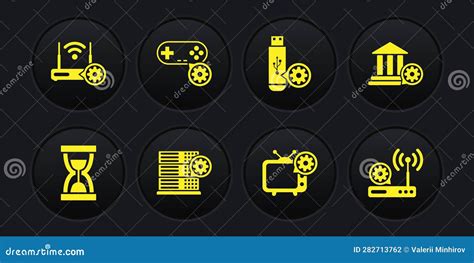 Set Old Hourglass With Sand Bank Building Setting Server Tv Usb Flash Drive And Gamepad Icon