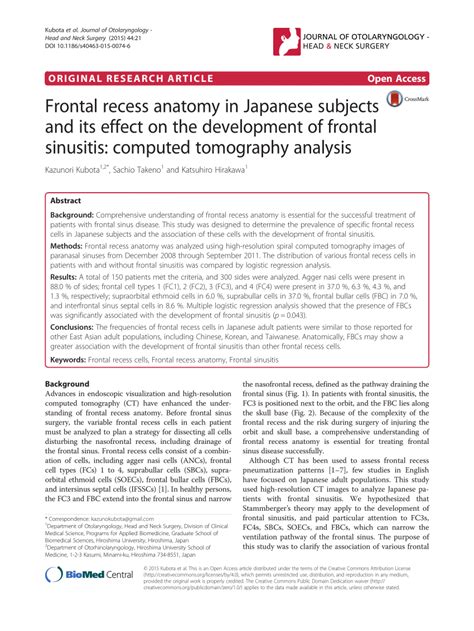 Pdf Frontal Recess Anatomy In Japanese Subjects And Its Effect On The Development Of Frontal