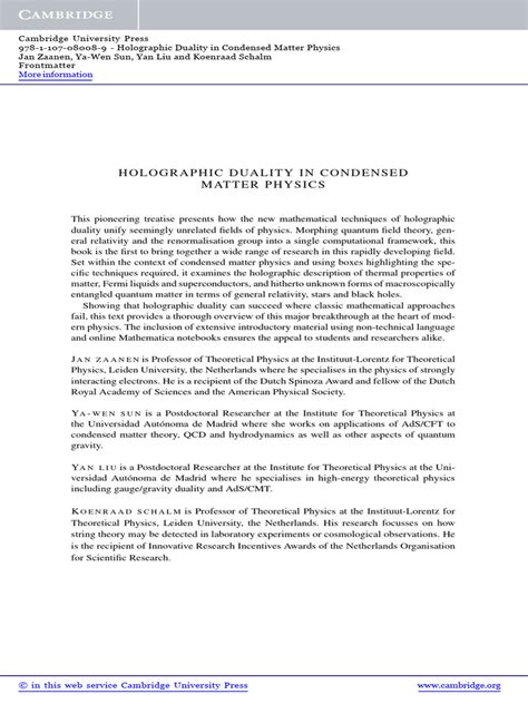 Holographic Duality In Condensed Matter Physics Pdf String Theory