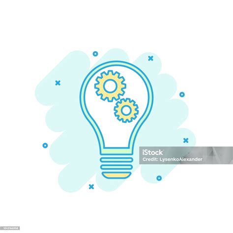 만화 만화 스타일에 기어 아이콘 전구 색깔 벌브 아이디어 기호 그림 그림 램프 시작 비즈니스 개념입니다 0명에 대한 스톡 벡터 아트 및 기타 이미지 Istock