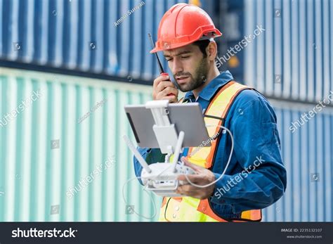Male Container Yard Worker Loading Containers Stock Photo Shutterstock